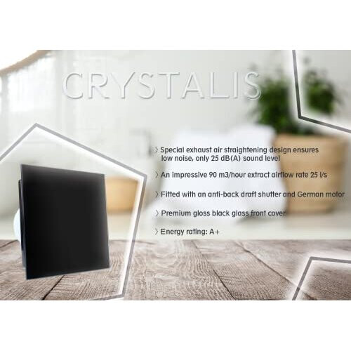 CRYSTALIS 100 mm 4 inch Silent Black Bathroom Extractor Fan with ...