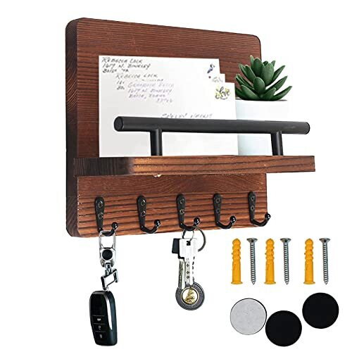 Key Holder for Wall Decorative with 5 Hooks Wall Mounted Rustic Key ...