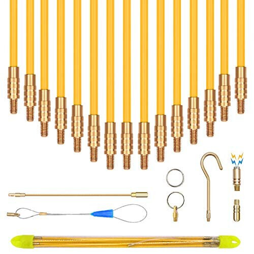 50' Fiberglass Electrical Connectable Fish Tape Pull Kit Cable Rods ...