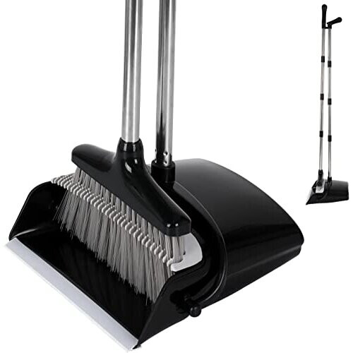 Long Handled Dustpan and Brush, Broom and Dustpan Set, Household Dust pan Combo with 54 Inch ...