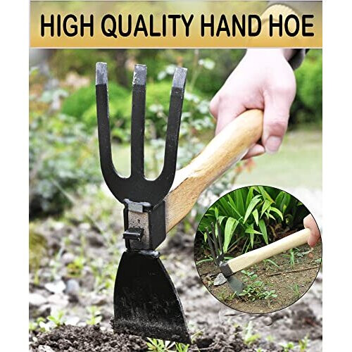 Garden Hoe,Garden Tools Digging Hoe and Rake, Hand Hoe With Wooden ...
