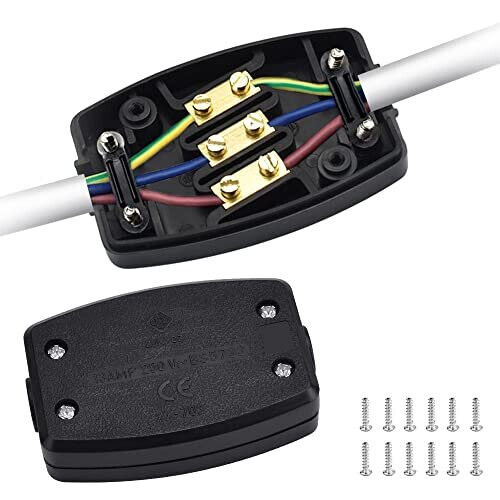 2 Pack 3-Terminal Electrical Junction Box 13A 250V Flex Connector Black ...