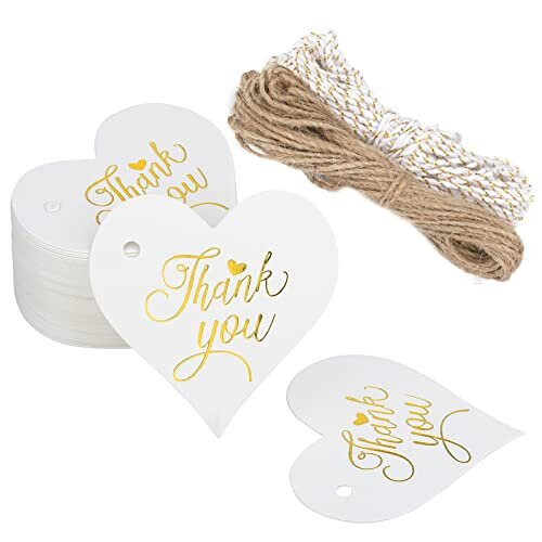 Thank You Heart Gift Tags with High-end Metallic Gold Thank You, 100PCS ...