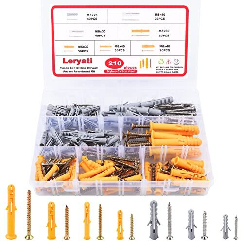 210pcs Rawlplug and Screw Set, Leryati 7 Sizes Wall Fixings Screws Rawl ...