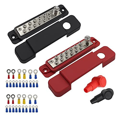 180A 12-48V Bus Bar, 2 PCS 12 Terminal Distribution Block with 32 Wire Lugs, Distribution Block ...