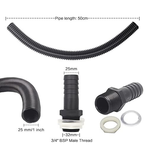 Water Butt Connector Pipe Link Kit, 25mm Water Butt Linking Pipe Kit ...
