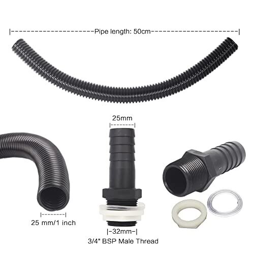 Water Butt Connector Pipe Link Kit, 25mm Water Butt Linking Pipe Kit ...