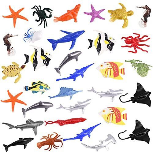 32 Pcs Mini Sea Animal Figures, Realistic Plastic Sea Creatures Toys ...