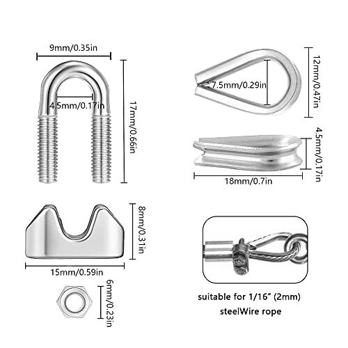 10 Pack Wire Rope Clips 2mm M2 Cable Clamps Steel U Bolt Saddle Clamp ...