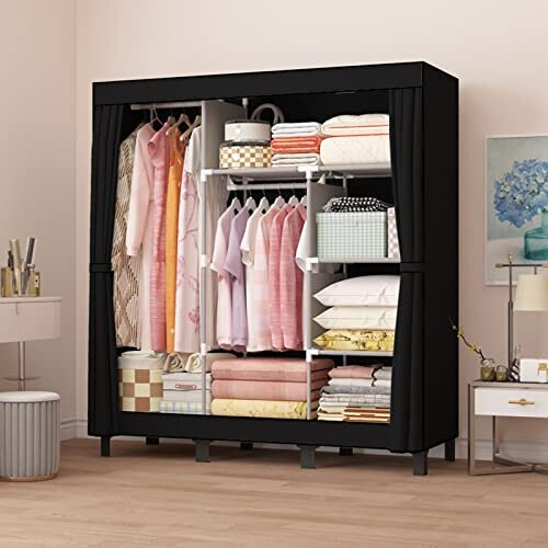 Canvas Wardrobe 172 130 45cm Wardrobes for Bedroom Portable Wardrobe Shelves Wardrobe Storage Organiser Fabric Wardrobes for Bedroom with 2 Hanging