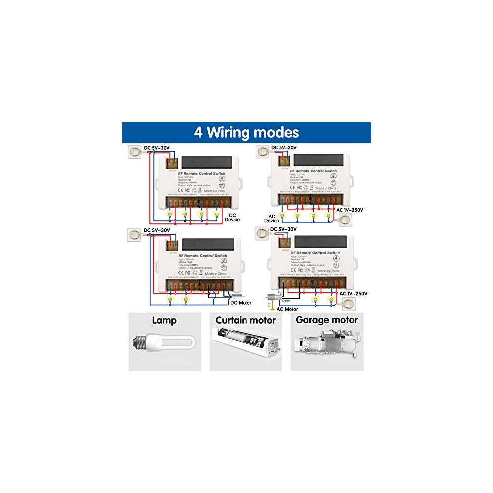 4 Channels Wireless Relay Remote Control Switch 433Mhz RF DC 5V 12V 24V ...