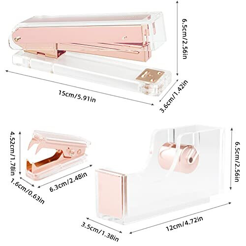 Transparent Acrylic Desktop Stapler, Rose Gold Office Stapler Set with ...