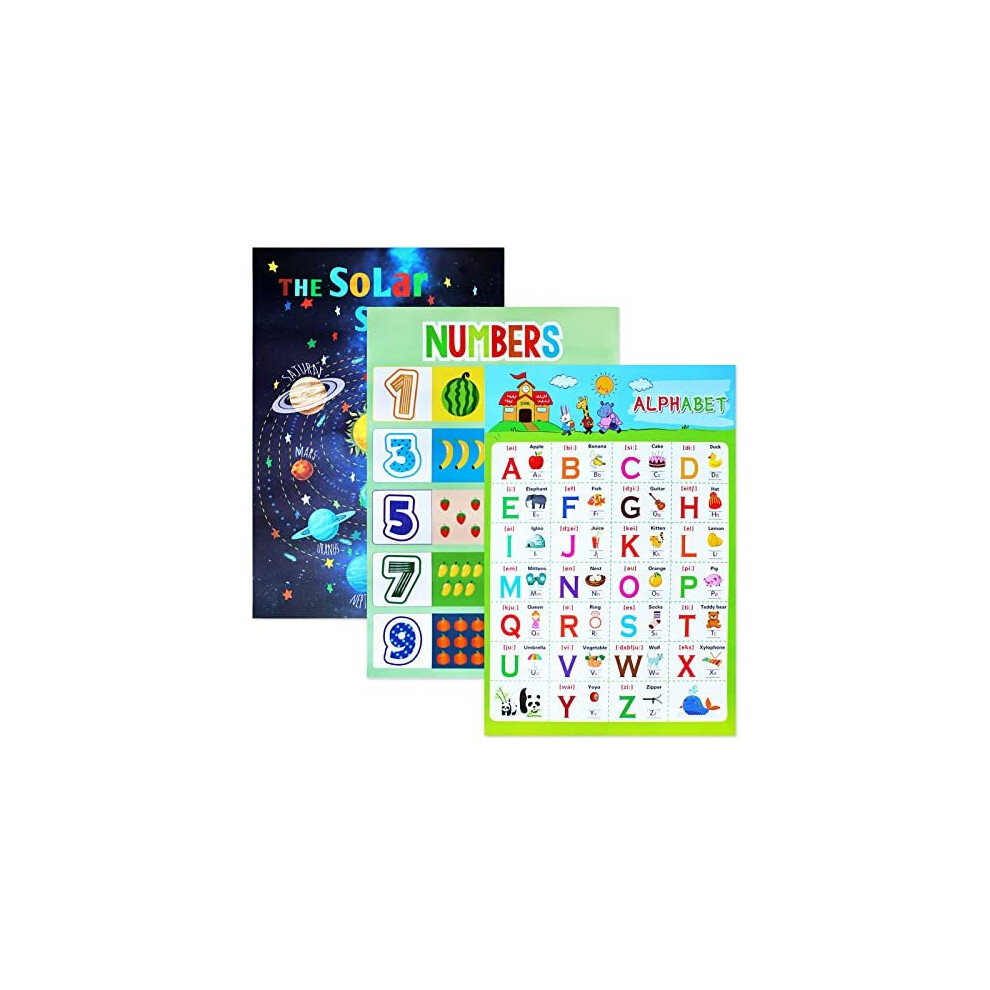 3PCS Educational Poster, ICEBLUEOR Laminated Wall Learning Chart Number ...