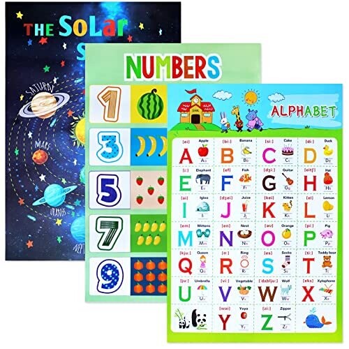 3PCS Educational Poster, ICEBLUEOR Laminated Wall Learning Chart Number ...