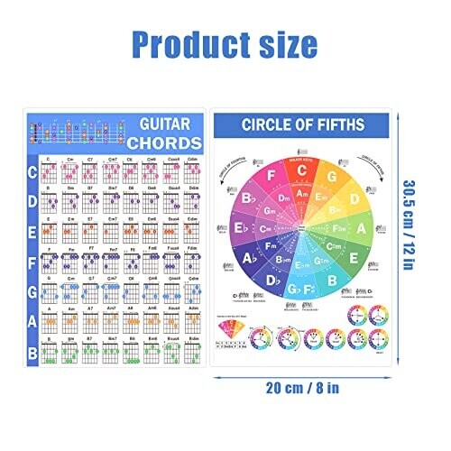 Guitar Chord Poster, 8 x 11 Inch Laminated Guitar Chord Chart Poster ...