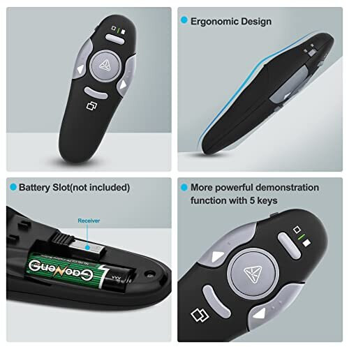 Wireless Presentation Clickers,Laser Pointer,Clicker for Powerpoint, 2.4GHz USB PowerPoint ...