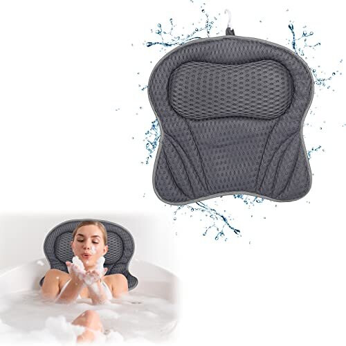 Mesh Bath Pillow with 8pcs Suction for Head and Neck, Helps Support ...