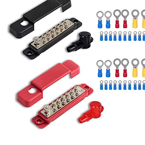 2 Pcs Bus Bar 180A 48V, Bus Bar Terminal Block with 32 Wire Lugs, 12 Terminal Distribution Block ...