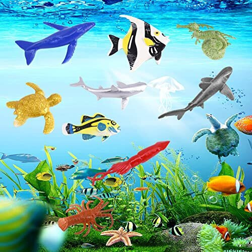 16 Pcs Mini Sea Animal Figures, Realistic Plastic Sea Creatures Toys ...