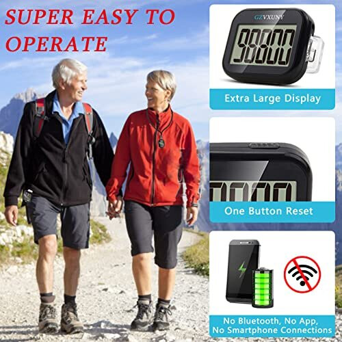 3D Pedometer for Walking, Simple Step Counter with Large Display and ...