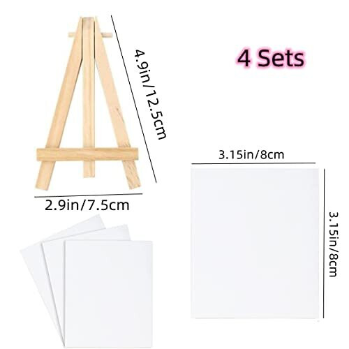 4 Pack Small Easels with Canvas Adjustable Mini Wooden Artist Triangle ...