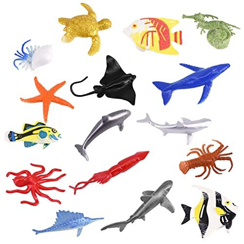 16 Pcs Mini Sea Animal Figures, Realistic Plastic Sea Creatures Toys ...