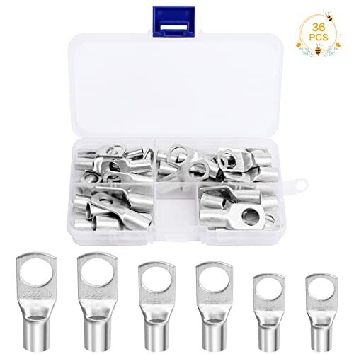 36 PCS Wire Lugs Battery Cable Ends, Tinned Copper Wire Lugs M8 M10 ...