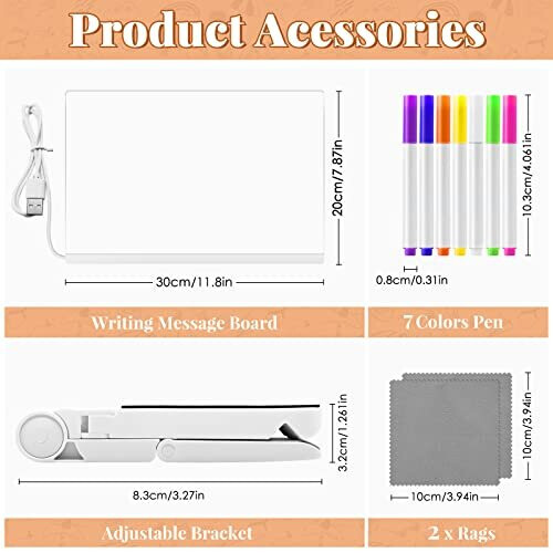 LED Message Board with 7 Colors Pen/Stand, Led Note Board 30x20cm, Dry ...