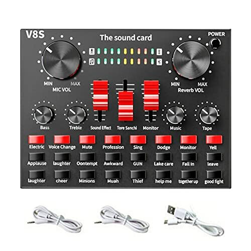V8S Live Sound Card,Bluetooth Sound Mixer Board,3.5mm Audio Interface Live Sound Card with 16 ...
