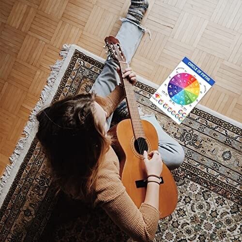 Guitar Chord Poster, 8 x 11 Inch Laminated Guitar Chord Chart Circle of Fifths Chart Guitar ...