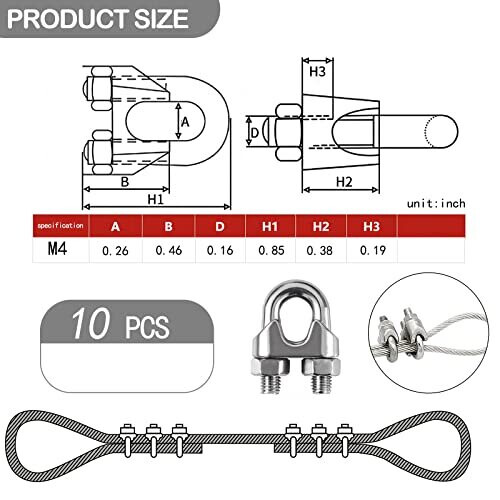 10 Pcs Wire Rope Clamp M4, 304 Stainless Steel U Bolt Saddle Fasteners ... 10 Pcs Wire Rope Clamp M4, 304 Stainless Steel U Bolt Saddle Fasteners ...