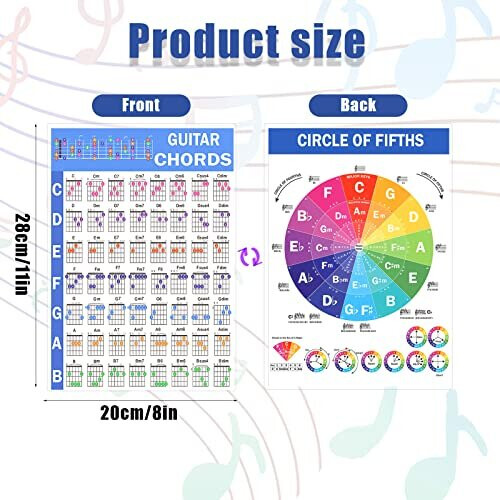 Guitar Chord Poster, 8 x 11 Inch Laminated Guitar Chord Chart Circle of Fifths Chart Guitar ...