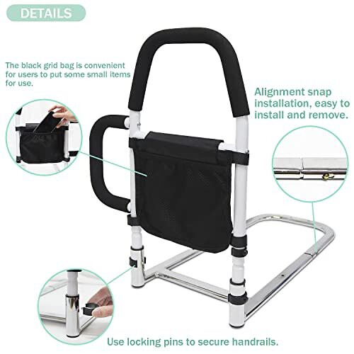 Bed Rail with Removable Reinforced Armrest & Storage Pocket For Elderly ...
