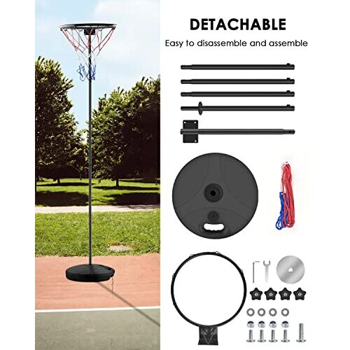 Detachable Junior Netball Hoop and Post, Adjustable Stand 150-250 cm ...