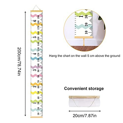 Kids Height Wall Chart 200X20CM Wall Hanging Measuring Ruler Height Chart for Kids, Baby Height ...