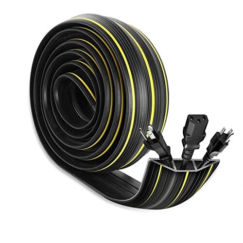 Floor Cable Cover, 2M Heavy Duty Black Floor Cable Protector with 3 ...