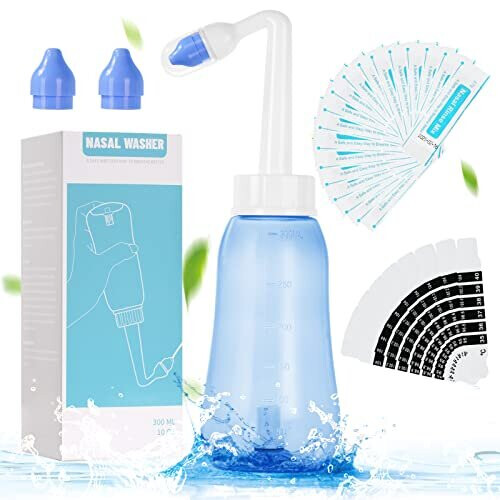 Neti Pot, 300ml Sinus Rinse Bottle with 20 Nasal Wash Salt Packets and ...