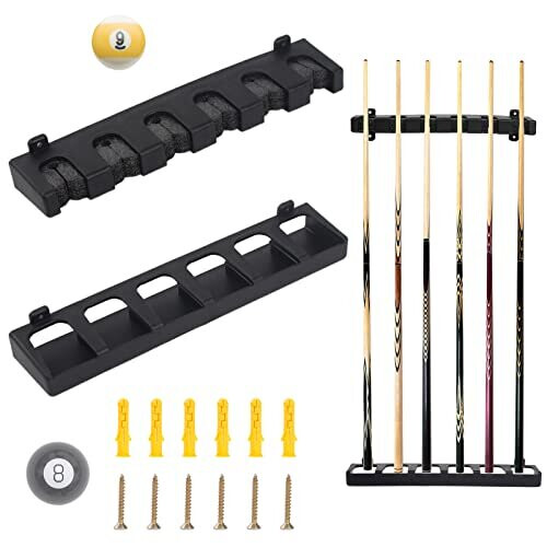 6 Pool Cue Holder Wall Mounted Pool Cue Rack Black Pool Cue Stand ...