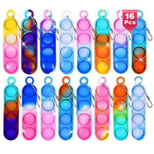16 PCS Mini Fidget Pop Bubble Toys, Strip Squeeze Toys with Keyring ...