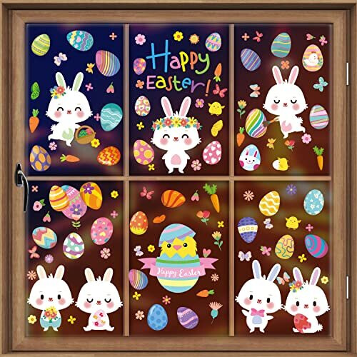 Easter Window Stickers, 9 Sheets Reusable Easter Window Clings for Kids ...