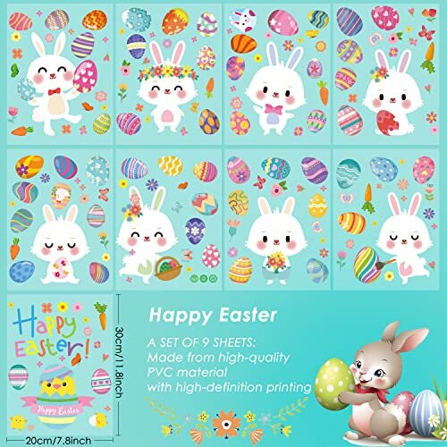 Easter Window Stickers, 9 Sheets Reusable Easter Window Clings for Kids ...