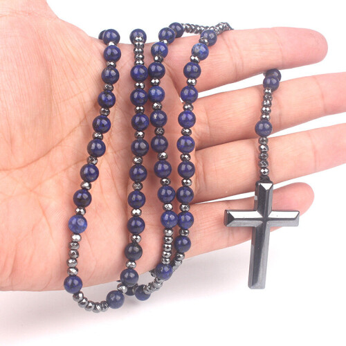 Cross Necklace for Men Hematite Crucifix Stone Protection Catholic ...