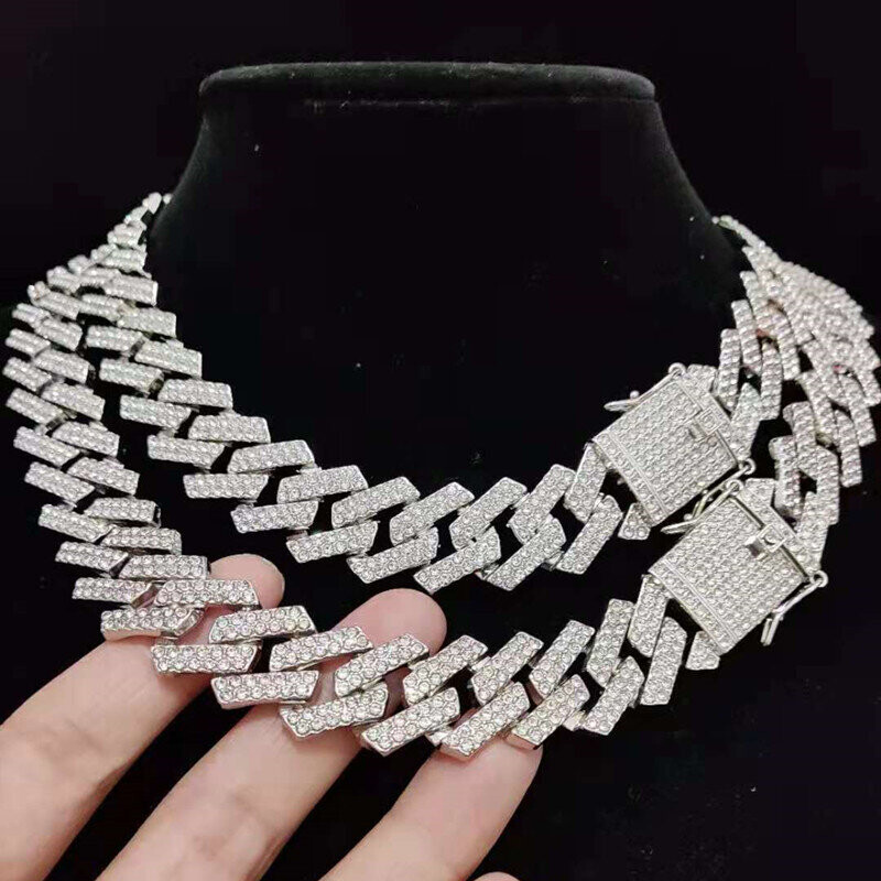 Men Women Hip Hop Iced Out Bling Chain Necklace 20mm Width rhombu Chain ...