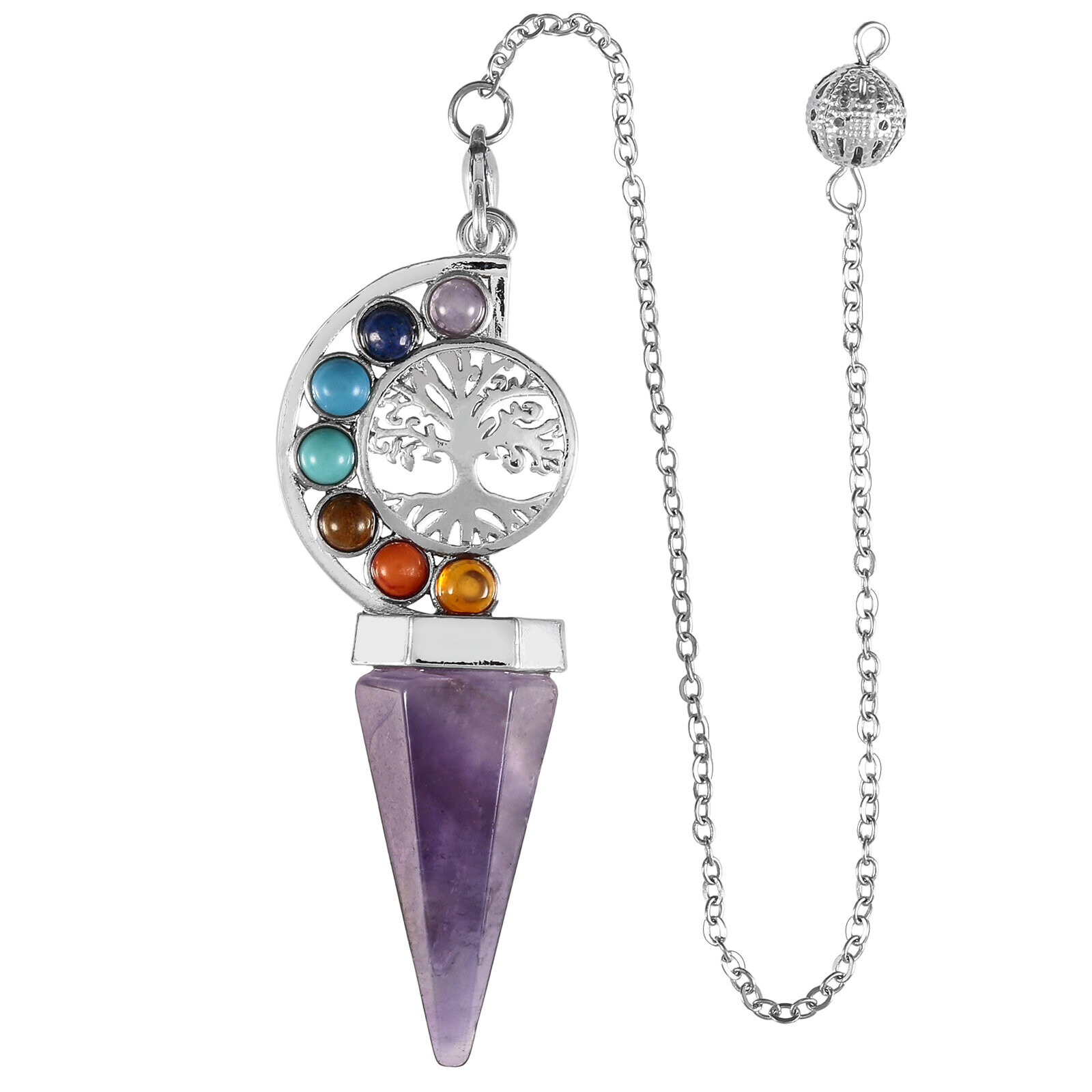 7 Chakra Stones Healing Crystal Point Pendulum Tree of Life Wicca ...