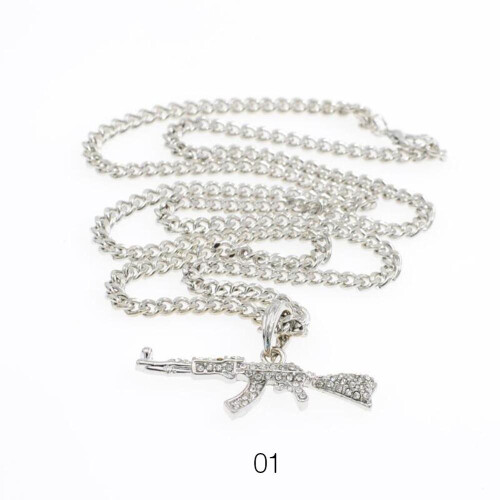 Hip Hop Submachine Gun Pendant Necklace Crystal Ak 47 Rhinestone Bling ...