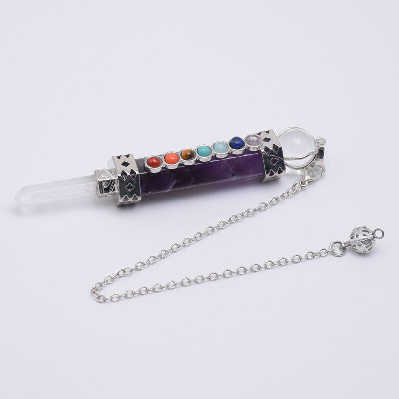 7 Chakra Divination Pendulum for Dowsing Pink Crystal Quartz Pendulums Natural Stone Reiki ...