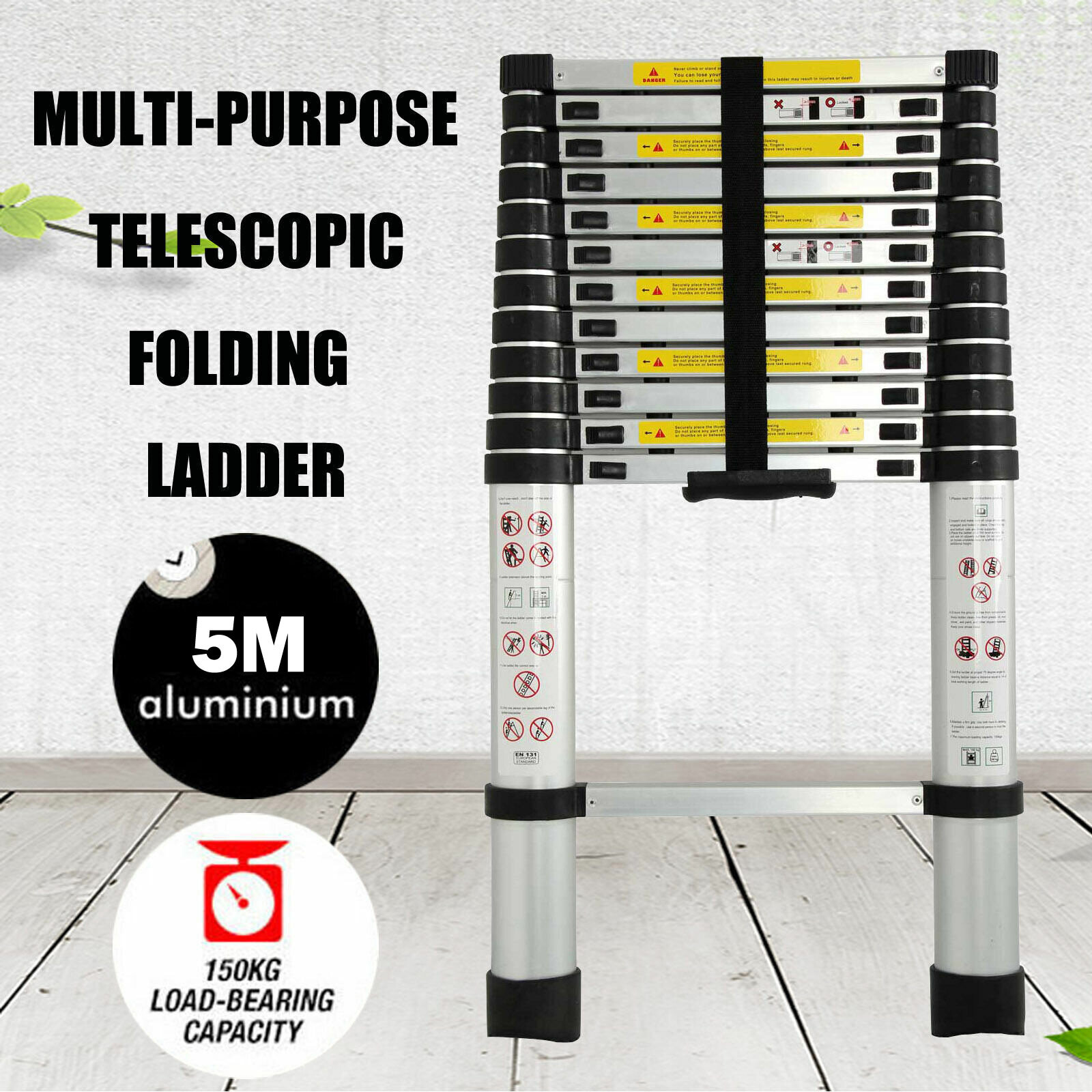 Ladder Extendable 5Mm 16.5ft Multi Purpose Roof Loft Ladder for Home ...