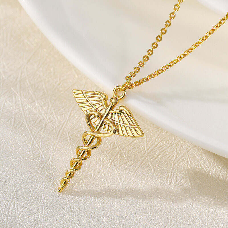 Staff Of Asclepius Necklace Scepter Stainless Steel Caduceus Pendant ...