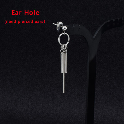 (Black) Korea Women Men KPOP Stainless Steel Stud Earring Long Round ...