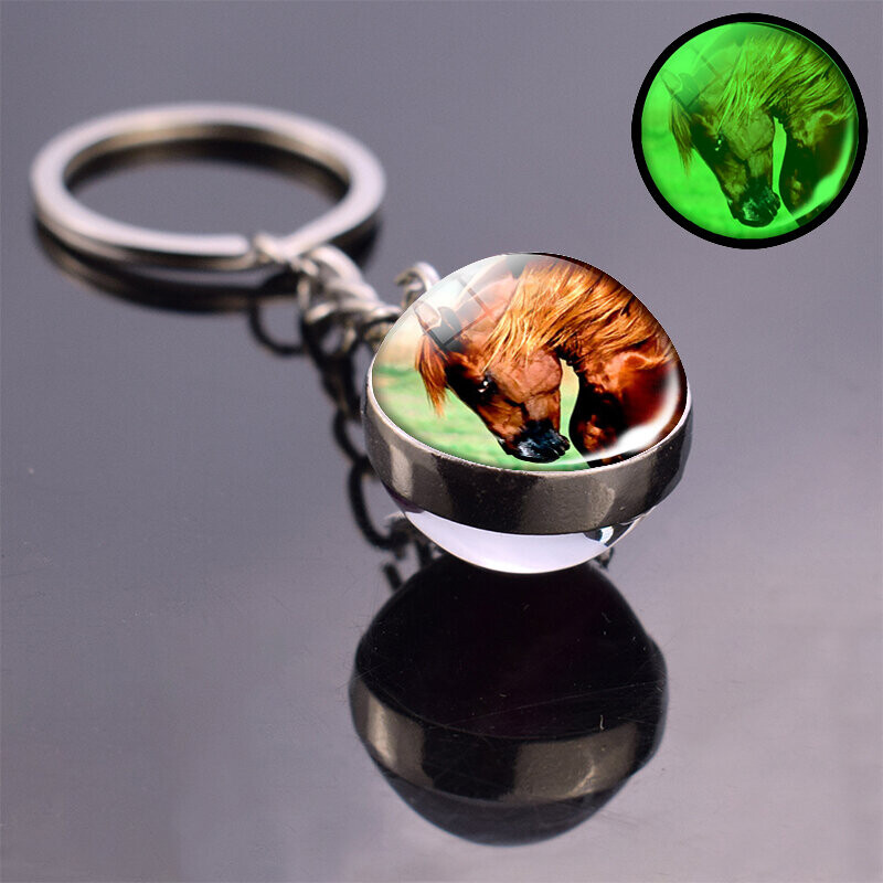 Glowing Horse Glass Ball Keychain Crazy Horse Luminous Jewelry Double ...